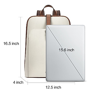 CLUCI Leather 15.6 inch Laptop Backpack Purse for Women Stylish Laptop Bag Work Computer Backpack College Bookbag Off-white with brown