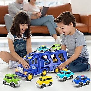 Bennol Toddler Trucks Toys for Boys Age 3-5, 5 in 1 City Car Truck for Toddlers Boys Girls 3 4 5 6 Years Old, Toddler Boy Toys Christmas Birthday Gift Car Sets with Light Sound