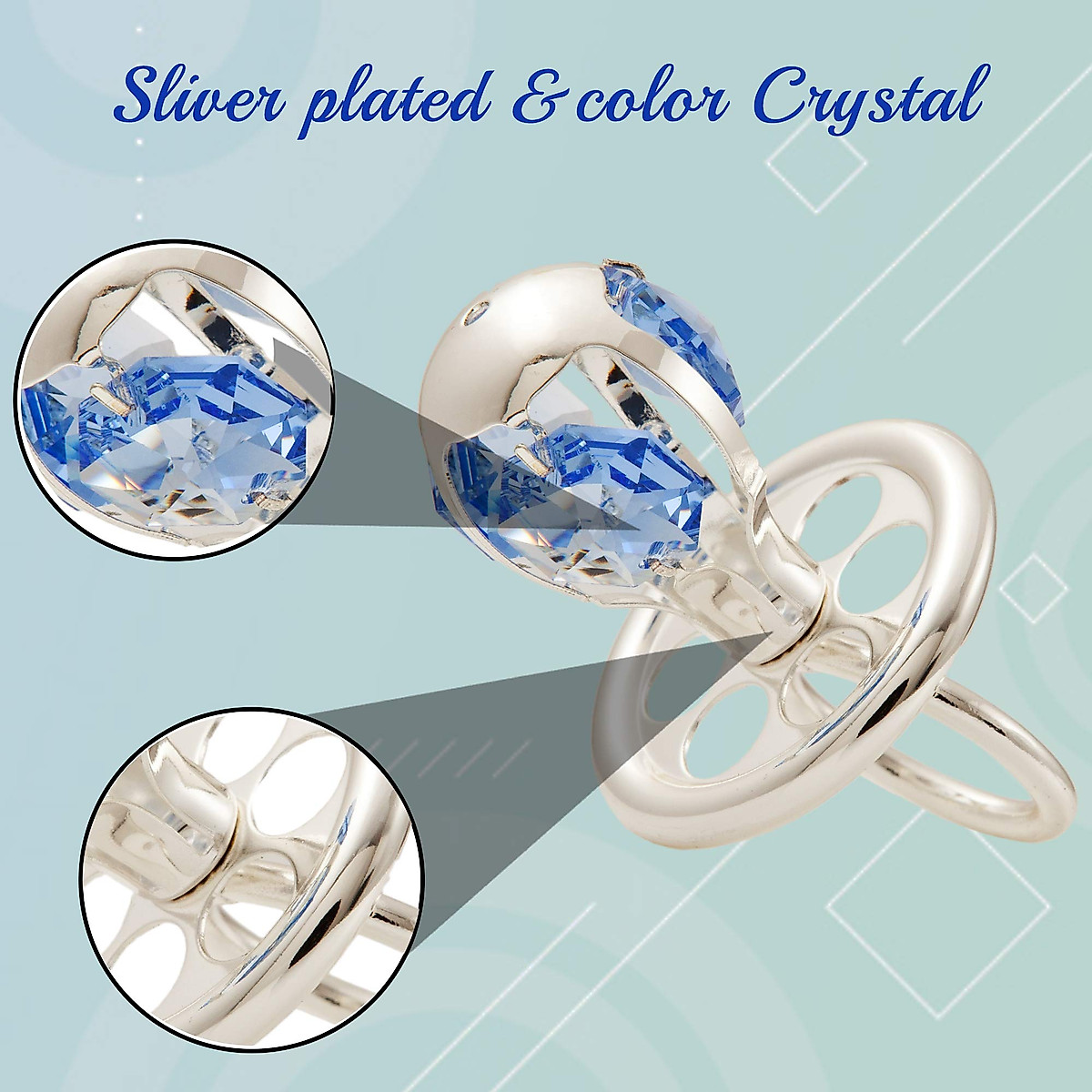 Matahi Silver Plated Crystal Studded Pacifier Ornament with Blue Crystals Baby's First Christmas Holiday Ornament and Hanging Pendant - Great Gift for Baby Shower, New Born Baby Gift