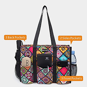 TOPDesign Utility Water Resistant Tote Bag with 13 Exterior & Interior Pockets, Top Zipper Closure & Thick Bottom Support