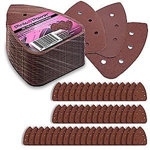 Pink Power Sandpaper for 20V PP204 Cordless Electric Hand Sander - Detail Sand Paper Hook & Loop P60/P80/P120 Grit Sandpaper Pads for Wood, Furniture, & Wall - Sanding Sheets for Palm Sander