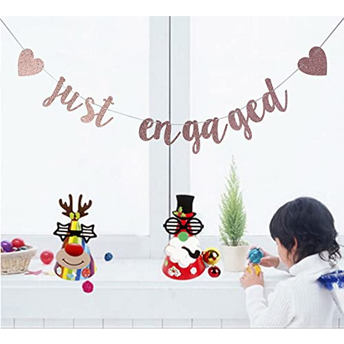 Just Engaged Rose Gold Glitter Banner, Bridal Shower, Engagement, Bachelorette,Wedding Announcement Party Photo Props