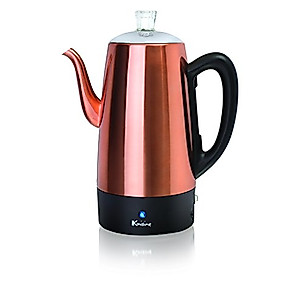 Euro Cuisine PER12 Electric Percolator 12 Cup Stainless Steel Coffee Pot Maker - Copper Finish