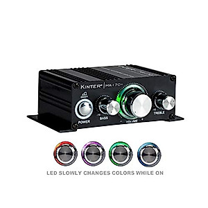 Kinter MA170+ 2-Channel Auto Home Cycle Arcade DIY 2 x 18 W Mini Amplifier Bass Treble RCA Input Audio Mini Amplifier with 12V 3A Power Supply Black