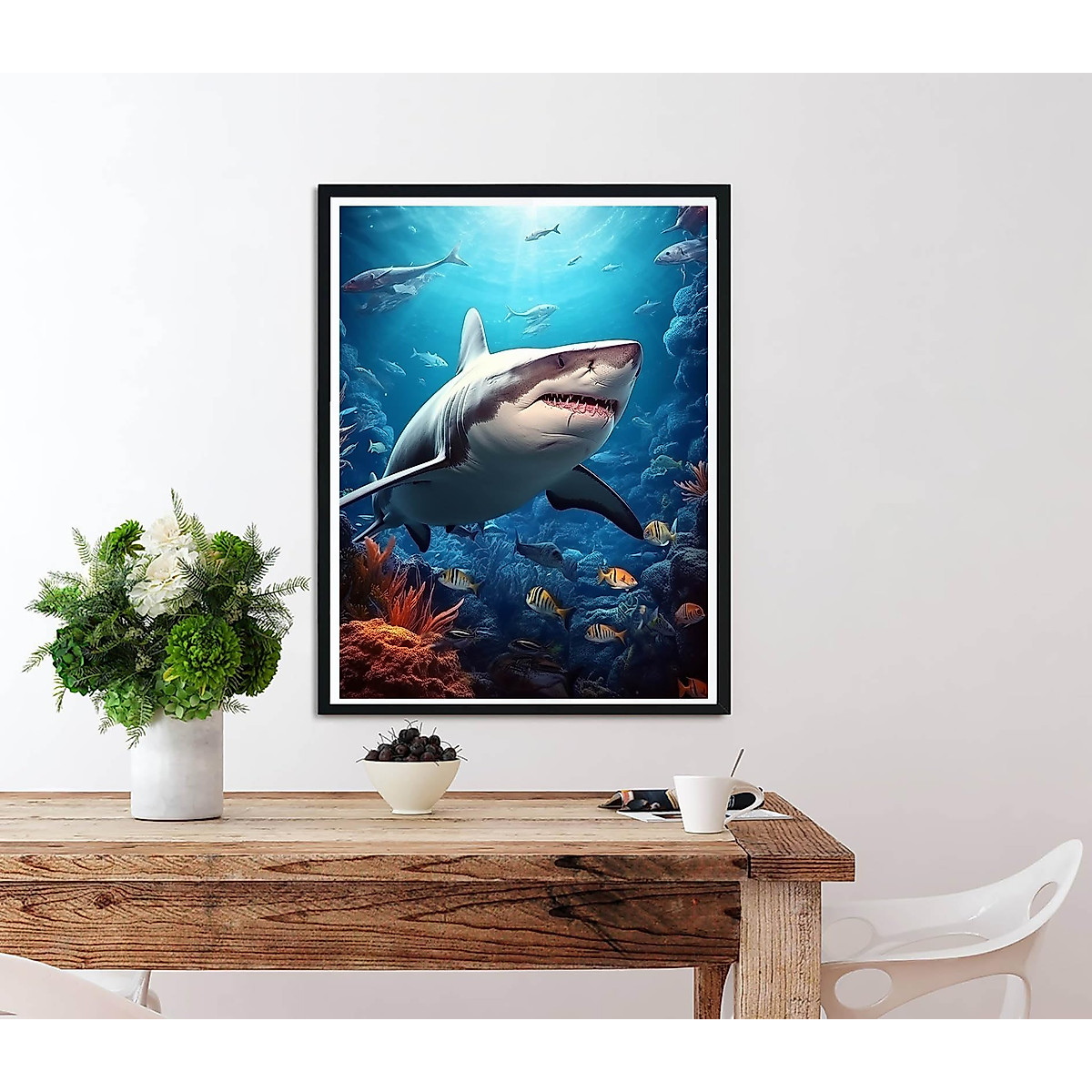 Diymood Paint by Numbers for Adults Shark, DIY Oil Painting Marine Life Acrylic Paint by Number Kits for Adults Beginner for Home Wall Decor 16x20 inch