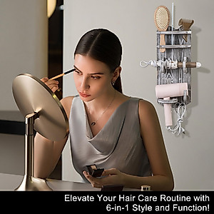 Besuerte Hair Tool Holder Wall Mount, Rustic Wooden Blowdryer Holder, Hair Dryer Holder for Bathroom, Hot Styling Tools Storage for Hair Dryer, Flat Iron, Curling Iron, Hair Straightener Brush