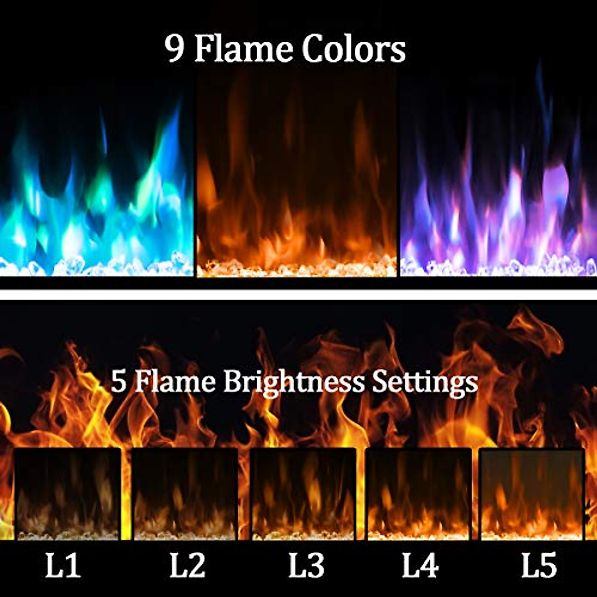 COSTWAY 50-Inch Electric Fireplace, 750W/1500W Wall Recessed and Mounted Fireplace Insert with Remote Control, 9 Flame Colors, 5 Brightness Settings, 8 H Timer, Fireplace Heater for Indoor Use