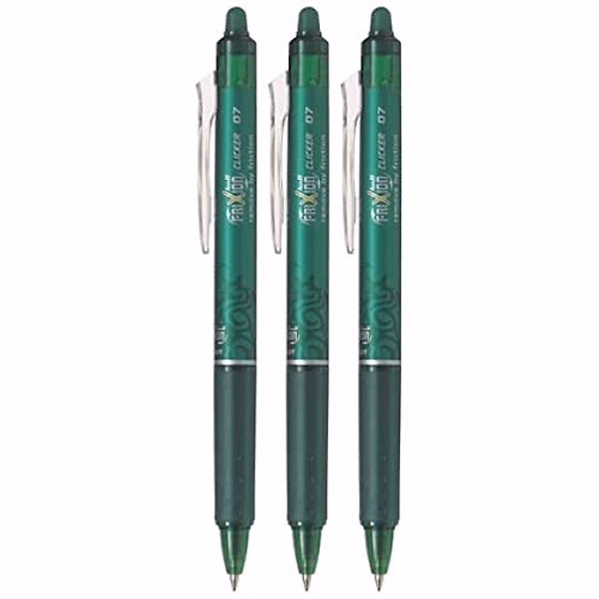 Pilot FriXion Ball Clicker Retractable Erasable Gel Pen, Fine Point, 0.7mm, Green Ink, 3 Count