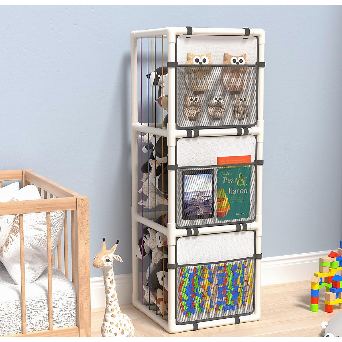 2024 New Extra Large Stuffed Animal Storage Zoo-ABS Plushies Organizer with Colorful Bands and Limit Switches, Creative Display Shelf for Nursery, Playroom, Kid Room,Bedroom (Patent Pending)