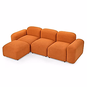 FLOYINM L-Shape Modular Sectional Sofa，DIY Combination，Teddy Fabric，Orange.