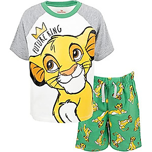 Disney Lion King Simba Toddler Boys Graphic T-Shirt French Terry Shorts Set Green/White 5T