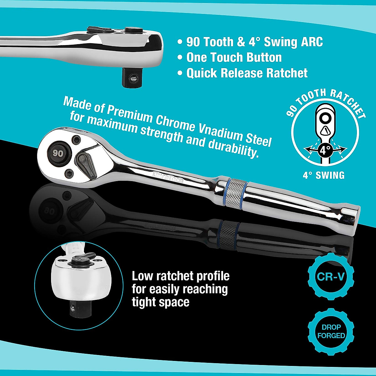 DURATECH 1/4" Socket Set, 51 Piece Tool Set Including Standard(SAE) and Metric Sockets, Bit Sockets, Ratchet and Universal Joint