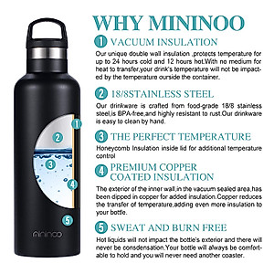 Insulated Water Bottle Stainless Steel Vacuum Insulated Double-Wall Thermos,24OZ Water Bottle with Handle Lid Navy Blue