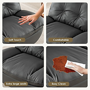 HAIZAO Oversized Recliner Sofa Swivel Rocking Chair Smart Electric Rocker Theater Recliner Chair Lazy Boy Glider with Charging Ports, Stereo Sound, Cellphone Holder and Pillow (Grey, Leather)