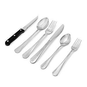 24 Piece Flatware Set Stainless Steel Flatware Set Fork Spoon Knife Steak Knife Cutlery Set for 4 People Dishwasher Safe (24 Pieces)
