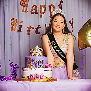 30th Birthday Crown and Birthday Sash 30th Birthday Decorations for Women 30th Birthday Tiara Headbands 30th Birthday Gift for Women (Gold)