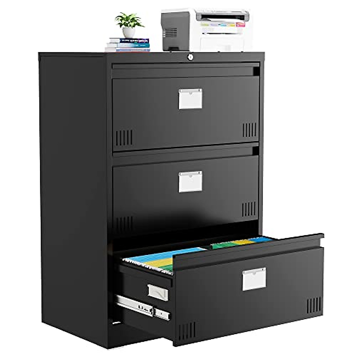 Lateral File Cabinet with Lock, 3 Drawer Large Vertical Filing Cabinet，Metal Storage File Cabinet for Home Office, Lockable Storage Lateral Filing Cabinet for Hanging Files Letter/Legal/F4/A4 Size
