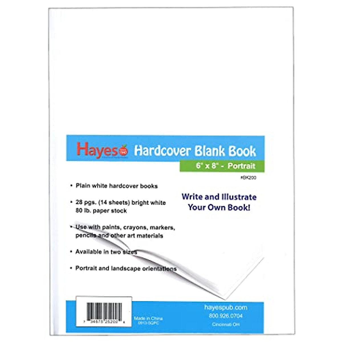 Hayes Hardcover Blank Book, White, 28 pages (14 sheets), 6"W x 8"H