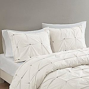 Ink+Ivy Masie Duvet Cover King/Cal King Size - White , Elastic Embroidery Tufted Ruffles Duvet Cover Set – 3 Piece – 100% Cotton Percale Light Weight Bed Comforter Covers