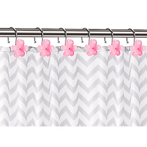 SIMPLE CLEVER HOMES 365 Cute Flower Shower Curtain Hooks, Glow in The Dark, Pretty Floral Themed Elegant Bathroom Decor, Pink