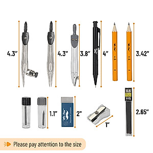 Mr. Pen Geometry Set with 6 Inch Swing Arm Protractor, Divider, Set Squares, Ruler, Compasses and Protractor, 15 Piece Set