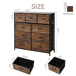 HOMHUM 9 Drawers Dresser, Fabric Closet Organizers and Storage, Tall Dressers for Bedroom, Office Organization, Brown