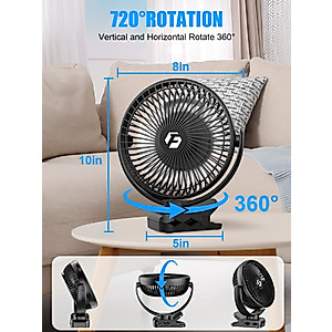 FRIZCOL 12000mAh 8 Inch Portable Clip On Fan,Battery Operated Camping Fan with lights and Remote, USB Fan Small Desk Fan Personal Quiet Fan for Office Stroller Bedroom and Camping