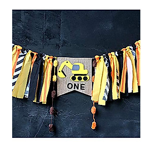 Construction Themed Highchair Banner for First Birthday Smash Cake Photo Shoot,Party Supplies and Decorations for Baby Boy's 1st Year Bday,Chair Garland for Picture Backdrop,Pre-assembles No Need DIY