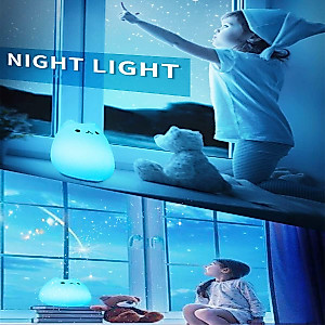Dastling UMIRNI Cute Cat Night Light, Rechargeable Silicone LED Baby Nursery Nightlight, Color Changing Animal Lamp, Tap Sensor Control