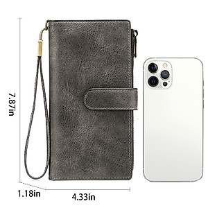 GOIACII Womens Wallets Large Capacity Credit Card Holder Rfid Wallet Women Double Zipper Pocket Leather Bifold Ladies Wristlet Clutch Wallet