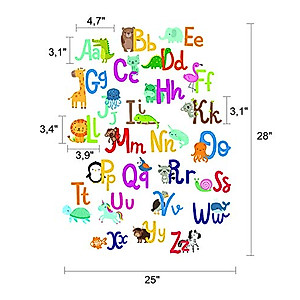 Alphabet Wall Decals for Kids Rooms - ABC Toddler Boy and Girl Playroom Décor Animal Stickers - Wall Decals for Kids Rooms