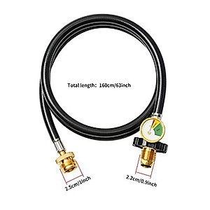 Generep 5FT Propane Hose Adapter 1lb to 20lb with Gauge, Converts Coleman Roadtrip Portable Grill, Buddy Heater, Tabletop Grill to LP Cylinder POL Connection