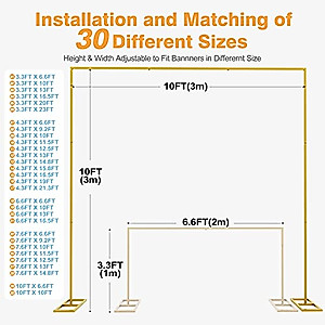 Backdrop Stand Heavy Duty 10x10 FT Pipe and Drape Backdrop Kit Gold Portable Adjustable Square Metal Arch Stand Frame for Parties Wedding Photo Booth Background Decoration