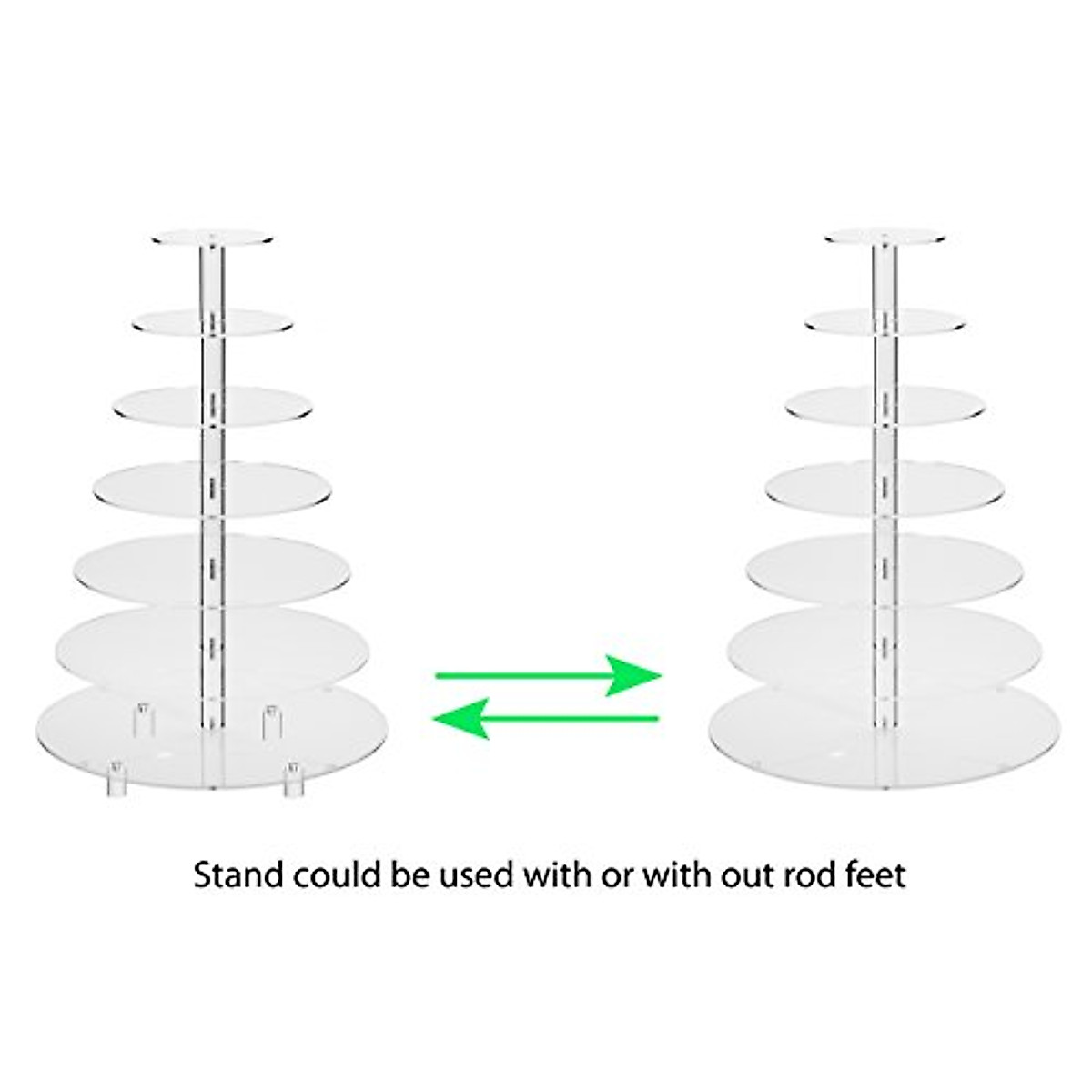 Jusalpha® Large 7 Tier Acrylic Round Wedding Cake Stand Dessert Stand Pastry Serving Platter-Food Display Stand for Large Event (Large with Rod Feet Base) (7RF)