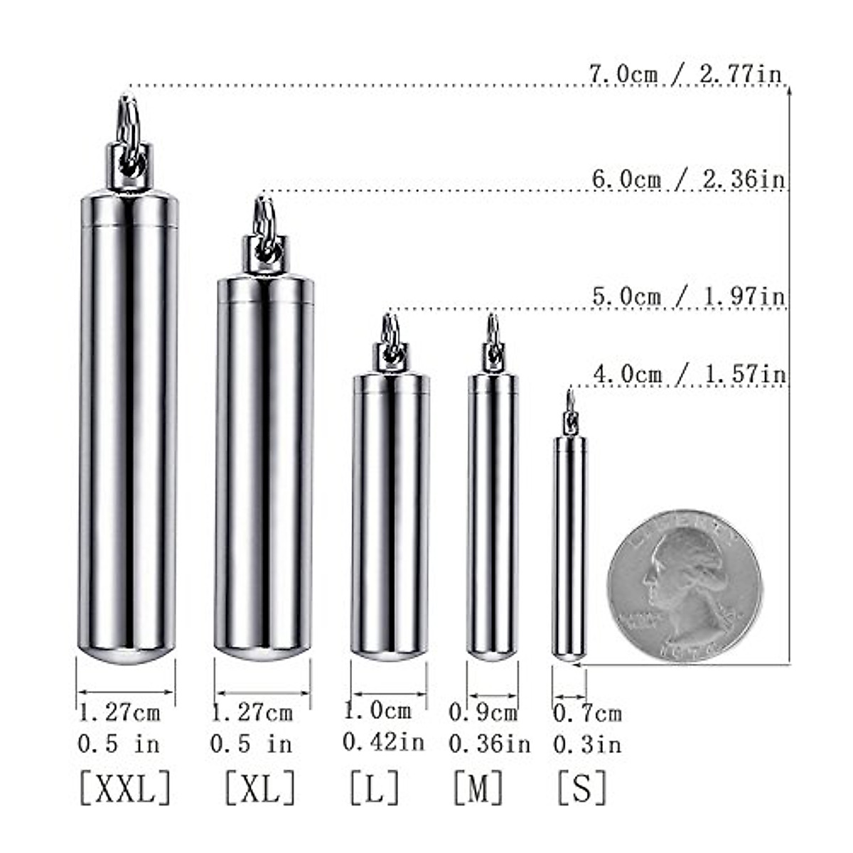 HZMAN Capsule Pendant Necklace Stainless Steel Cremation Urn Jewelry Ashes, 5 sizes (XL)