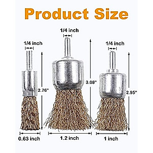 15 Pack Brass Coated Wire Brush Wheel & Cup Brush Set with 1/4-Inch Shank, Rocaris 3 Sizes Coated Wire Drill Brush Set Perfect For Removal of Rust/Corrosion/Paint