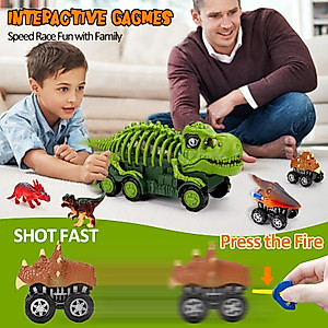 Dinosaur Trucks Toys for 2+ 3 4 5 6 Year Old Boys Birthday Gift Transport Carrier Car Vehicles Toddlers 3-5 with Sound Light, Dino Figure& Eggs Monster Truck Game Dinosaur Play Set for Kids 4-6 Girls