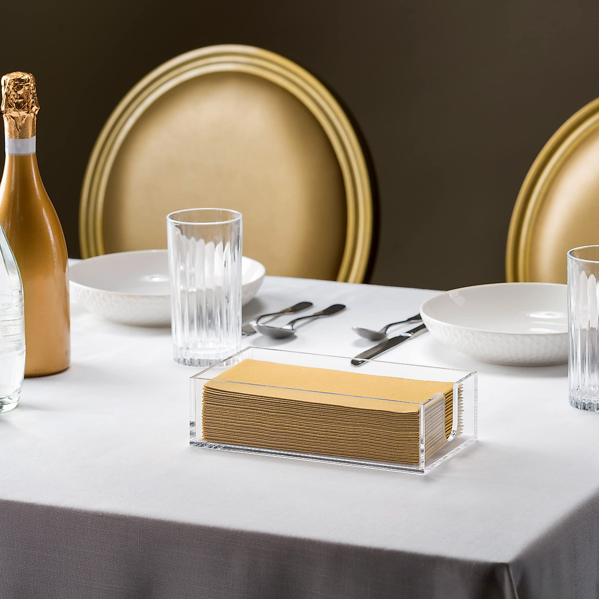 BloominGoods Guest Towel Napkin Holder For Bathroom Or Kitchen - Clear Acrylic Hand Towel Storage Tray - Classic Rectangle Napkin Holder For Table, Dining table.