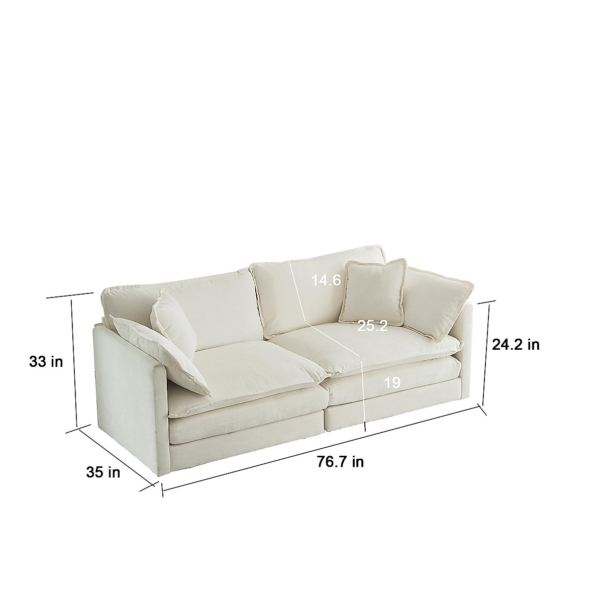 CAPCAEK Deep Seat Sectional Sofa Cloud Couch with 2 Ottomans, Modern Upholstered Chenille Fabric Deep Seat Sofa Couch 4 Seater Modular Sectional Sofa Sleeper for Living Room Apartment, White