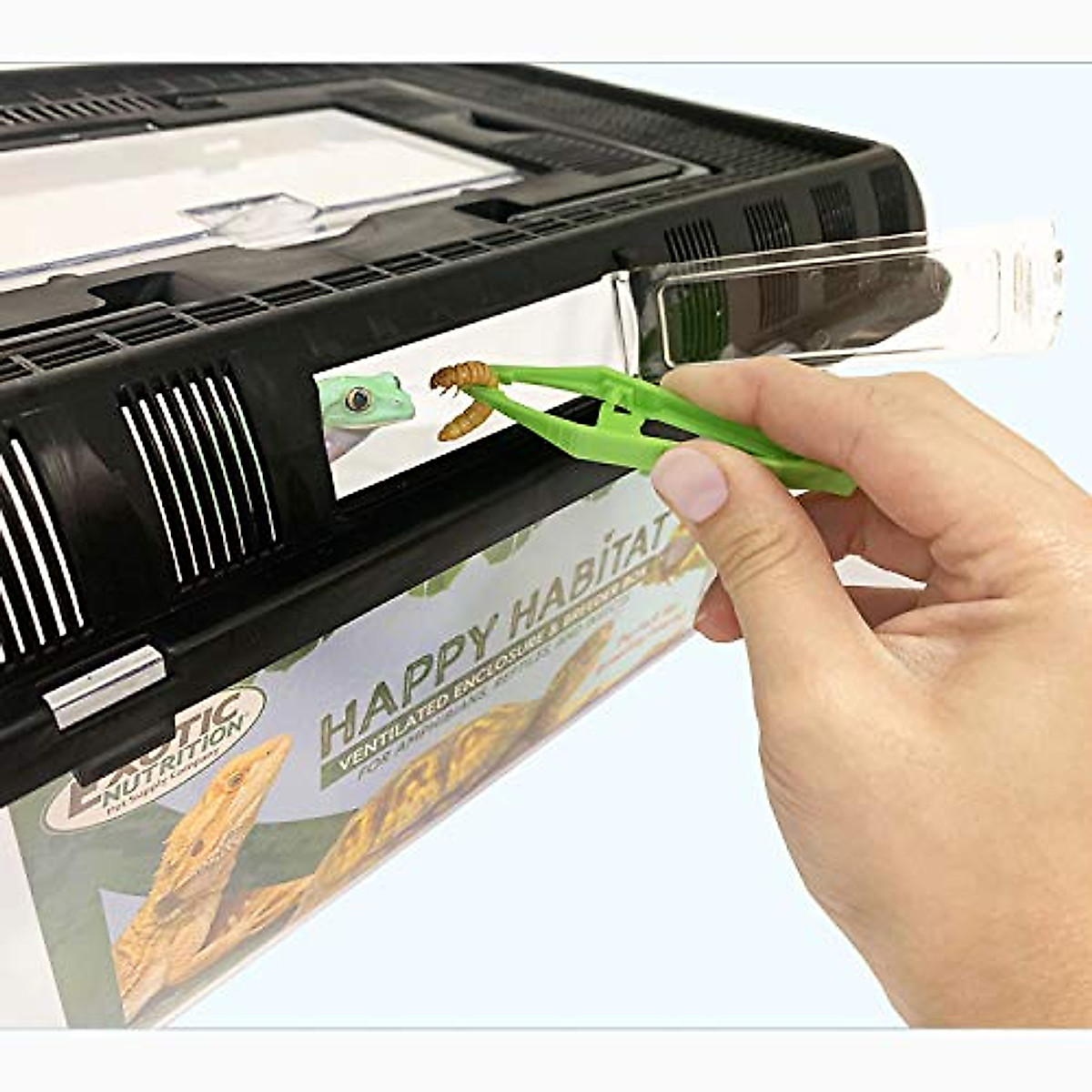 Exotic Nutrition Happy Habitat (Large) - Ventilated Enclosure & Breeder Box - for Live Feeder Insects, Reptiles, Amphibians & Other Small Pets - Durable Plastic Portable Terrarium