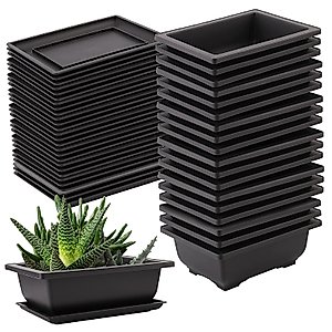 SEUNMUK 25 PCS 6.5 Inch Plastic Bonsai Training Pots,Thicken Rectangular Plastic Growing Pots, with 25 Trays for Garden, Bonsai Plants Growing Pot for Home, Office, Balcony, Garden and Yard