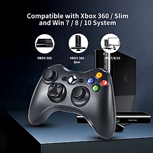 Crifeir Wireless Controller for Xbox 360,Xbox 360 Joystick Compatible with Xbox 360/Slim, PC and Windows7/8/10,Replacement for Xbox 360 Controller with Dual-Vibration(Black)