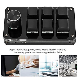 Fewb 6 Keys One Handed Mechanical Gaming Keyboard, Mini Keypad Programmable Macro Keyboard with Knob, USB Shortcut Multifunction Keyboard for PC Computer Gaming(Black)