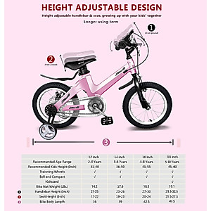 NiceC Kids BMX Bike, Princess Pink, 14 inch, Adjustable, Training Wheels Included