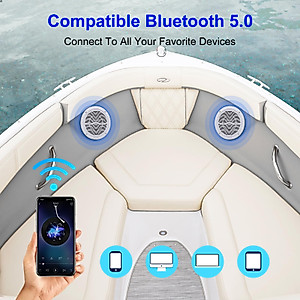 STUDIOFINIX Marine Speakers 6.5 Inches 2-Way 240W Bluetooth Waterproof Flush Mount Resistant Outdoor Audio Stereo Sound System Perfect for Boat ATV UTV Golf Cart RV Bathroom(2 Pairs,White)