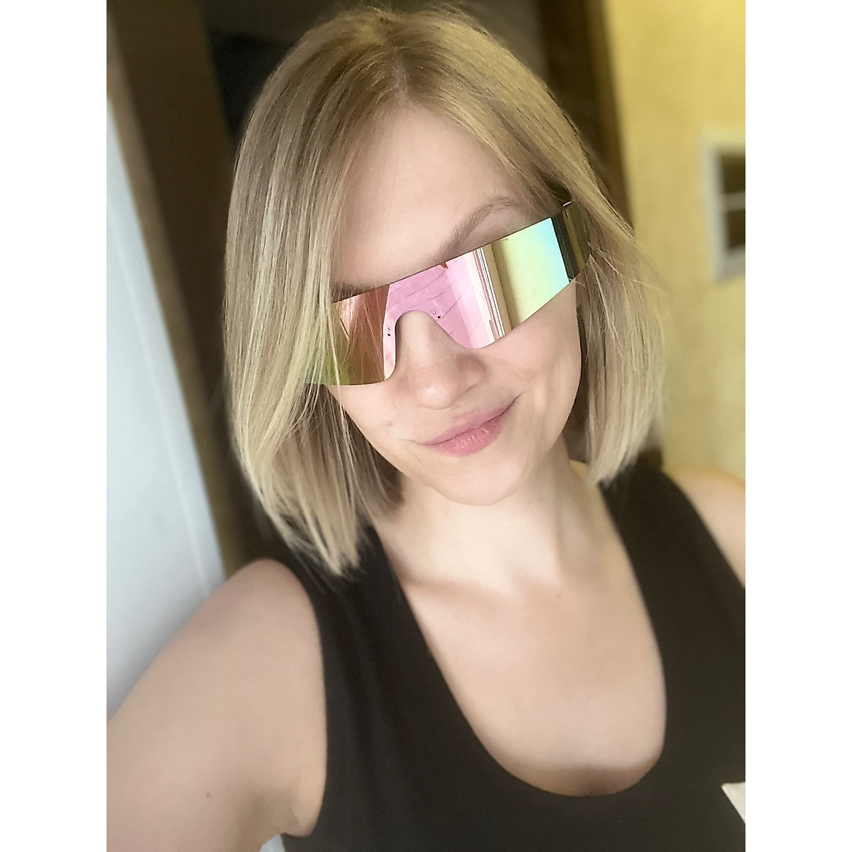 FEISEDY Futuristic Visor Punk Sunglasses Rimless One Piece Goggles Miorred Shades Women Men B2927