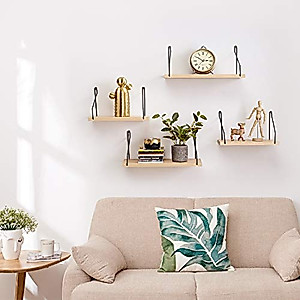 HOMWOO Floating Shelves Set of 2 Oak Solid Wall Shelf Rustic Wall Mounted Shelves for Living Room, Bedroom, Bathroom, Kitchen, Office (Natural)