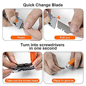 Premium Utility Knife，Folding Retractable Utility Knife Box Cutter, Quick Change Blade Razor Knife with 3 Extra Blades, 2 Screwdrivers, Best Gift for Men Dad Him