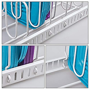 Update White Food Container Lid Organizer&Adjustable Metal Lid Holder Rack 6 Dividers Storage Container Lid organizer for Cabinets, Cupboards, Pantry, Drawers to Keep Kitchen Tidy(Patent Pending)