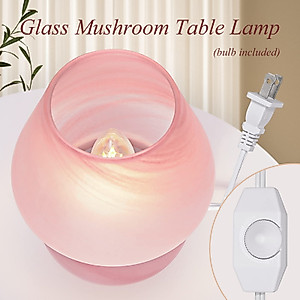ONEWISH Mushroom Lamp Cute Table Lamp for Bedroom Nightstand Soft Light Pink, Small Glass Nightlight Stepless Dimmable Desk Lamp for Dining, Living, Nursery, Vanity, Home Decor Gift for Girls Women